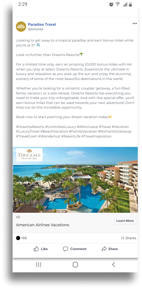 American Airlines Vacations DIY Kit | Marketing Dashboard